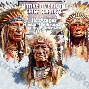12, Native American Chief Clipart, Transparent Background PNG Bundle ...