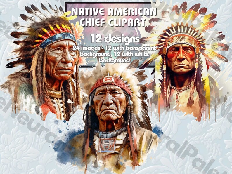 12, Native American Chief Clipart, Transparent Background PNG Bundle ...