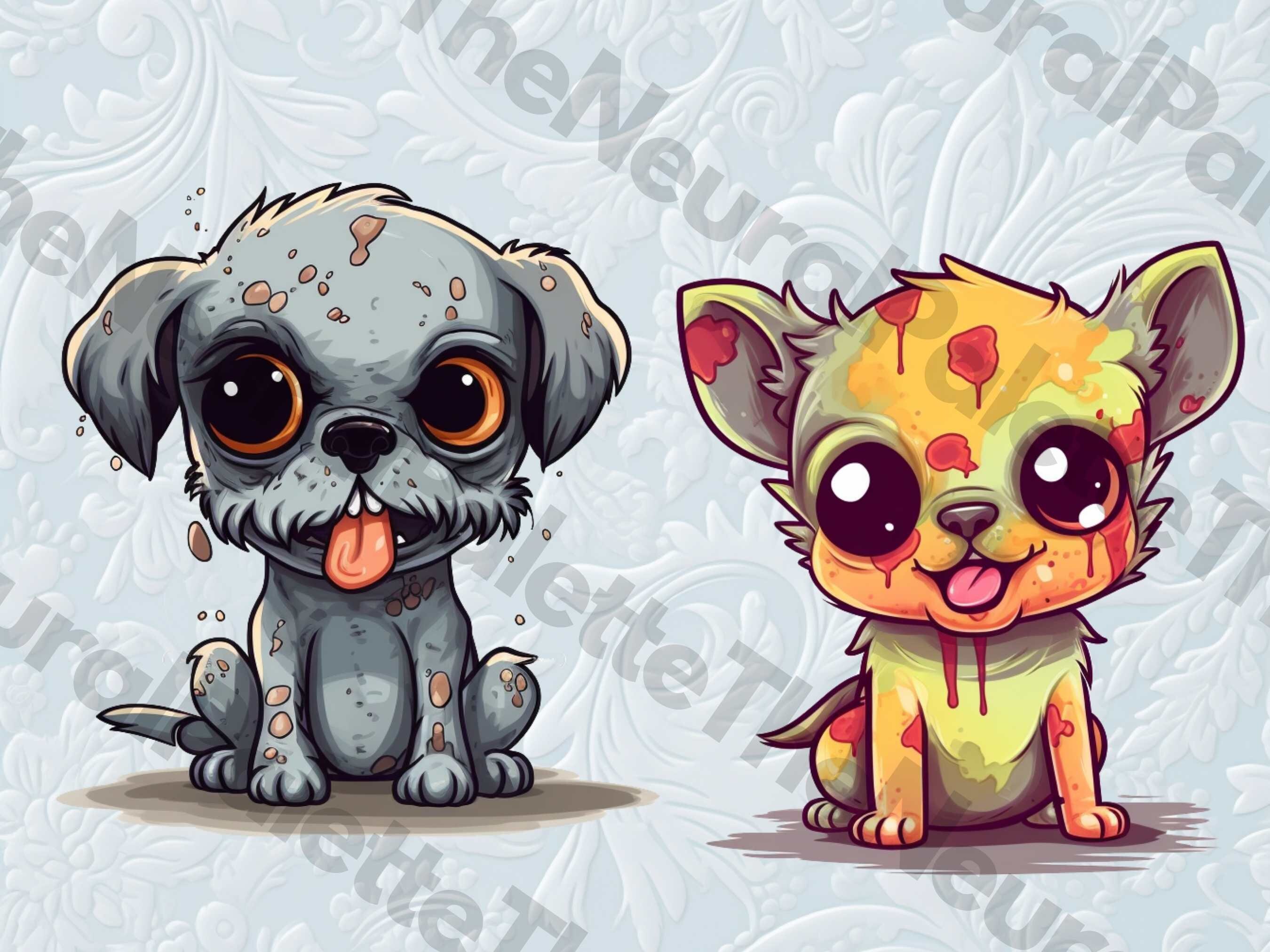 14 Kawaii Zombie Dog Clipart Digital Download Halloween - Etsy