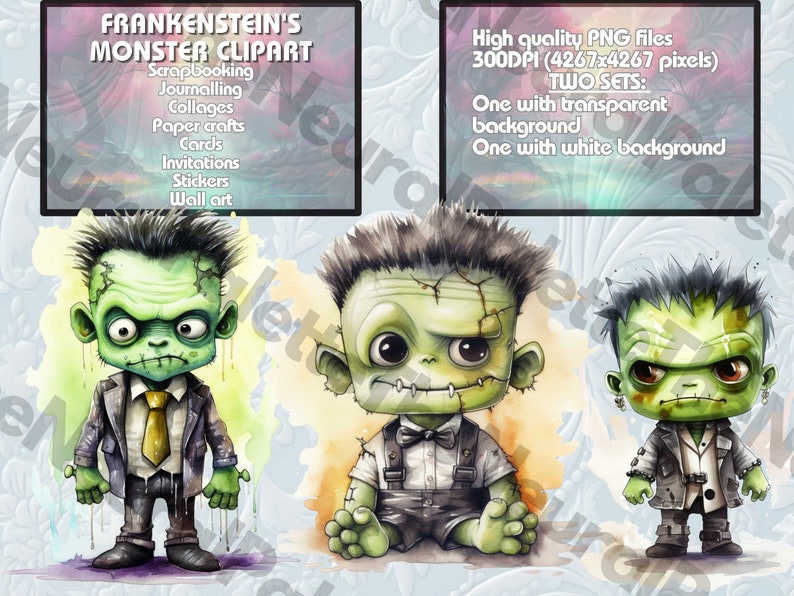 12, Frankenstein's Monster Clipart, Halloween Crafts, Instant Download ...