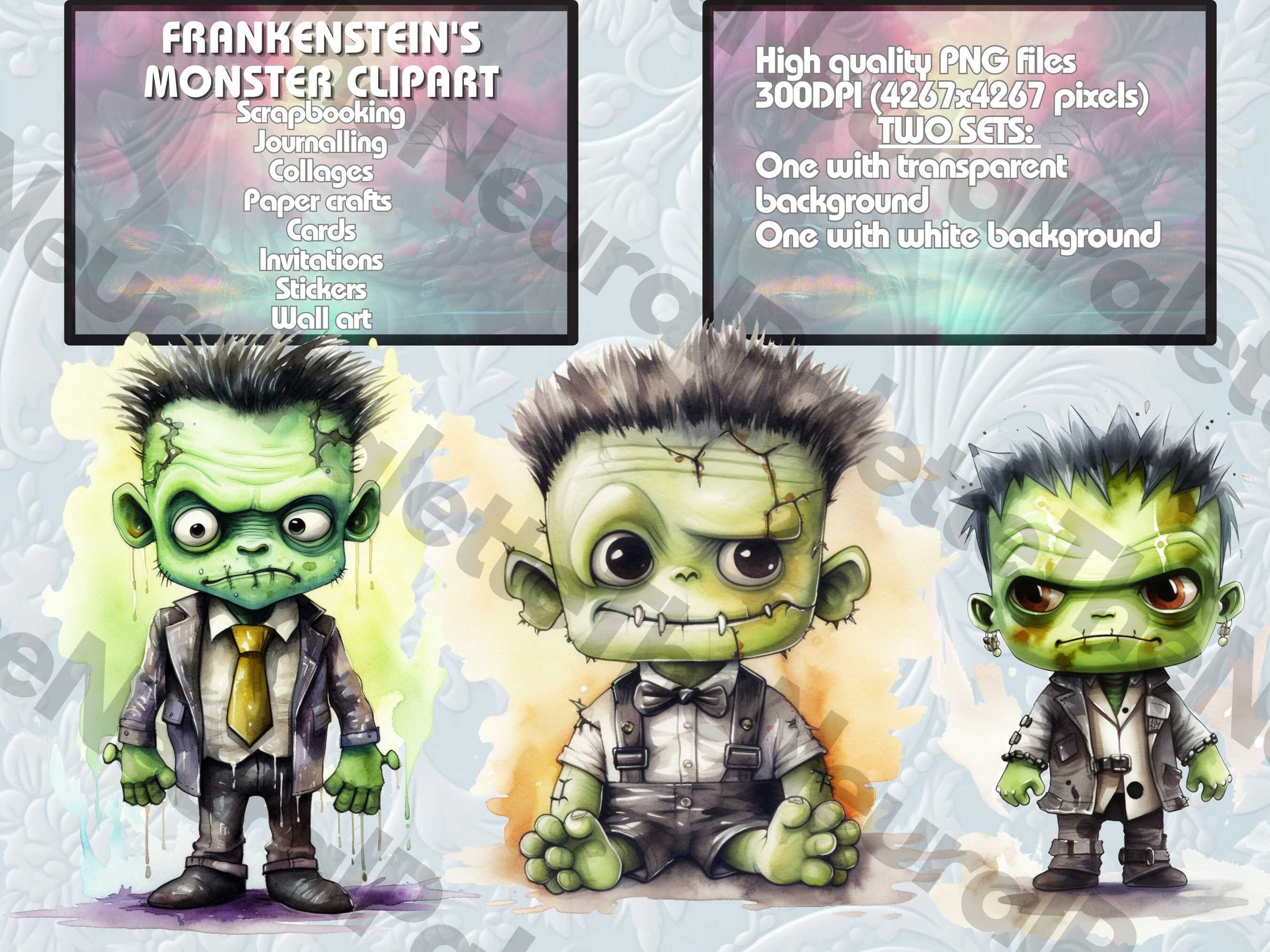 12, Frankenstein's Monster Clipart, Halloween Crafts, Instant Download ...