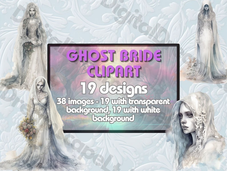 19 Designs, Ghost Bride Clipart, Png Transparent Background, Personal ...