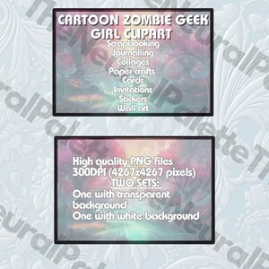 12, Cartoon Geek Zombie Girl Clipart, Instant Download, Transparent ...