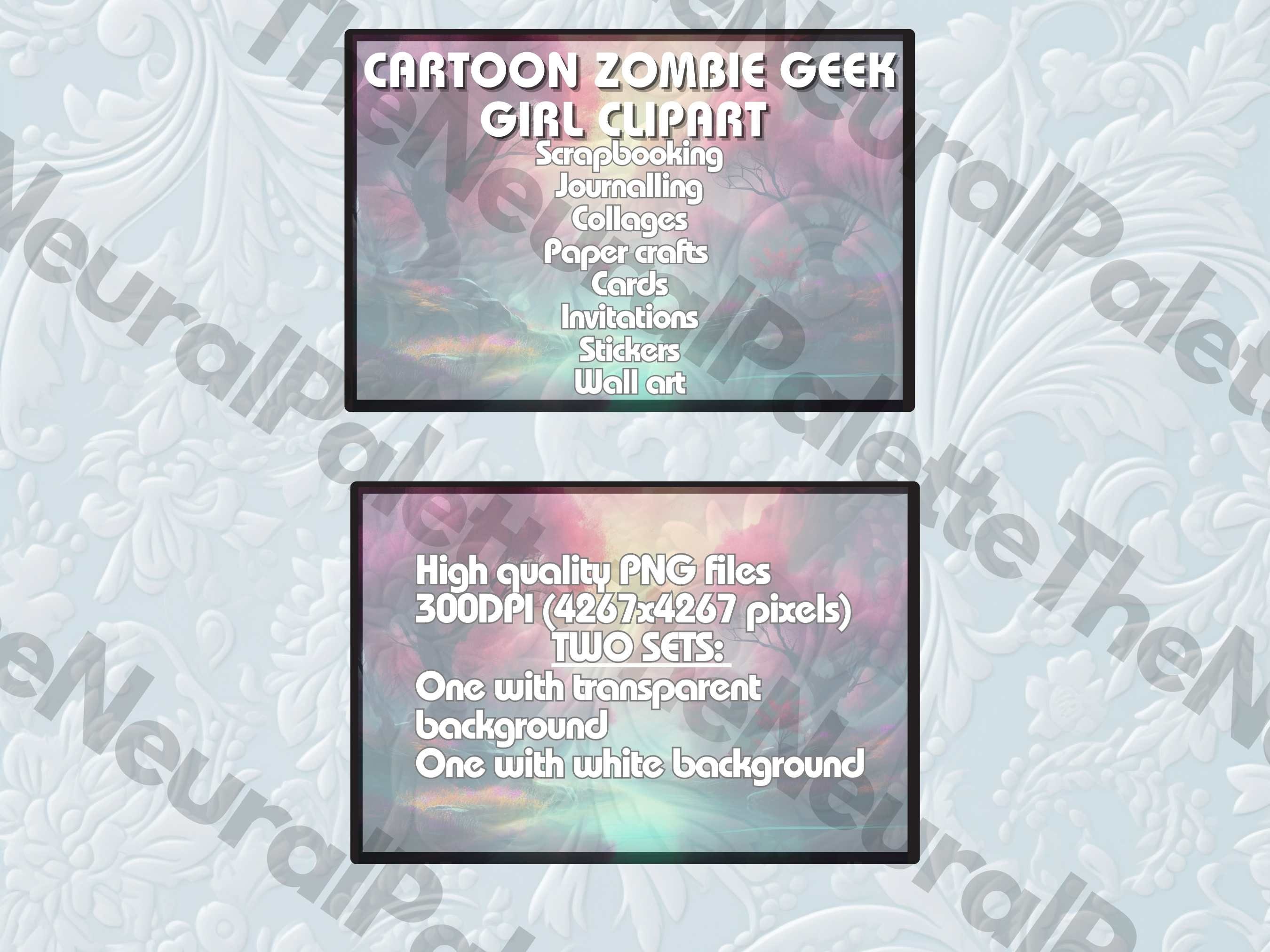 12, Cartoon Geek Zombie Girl Clipart, Instant Download, Transparent ...