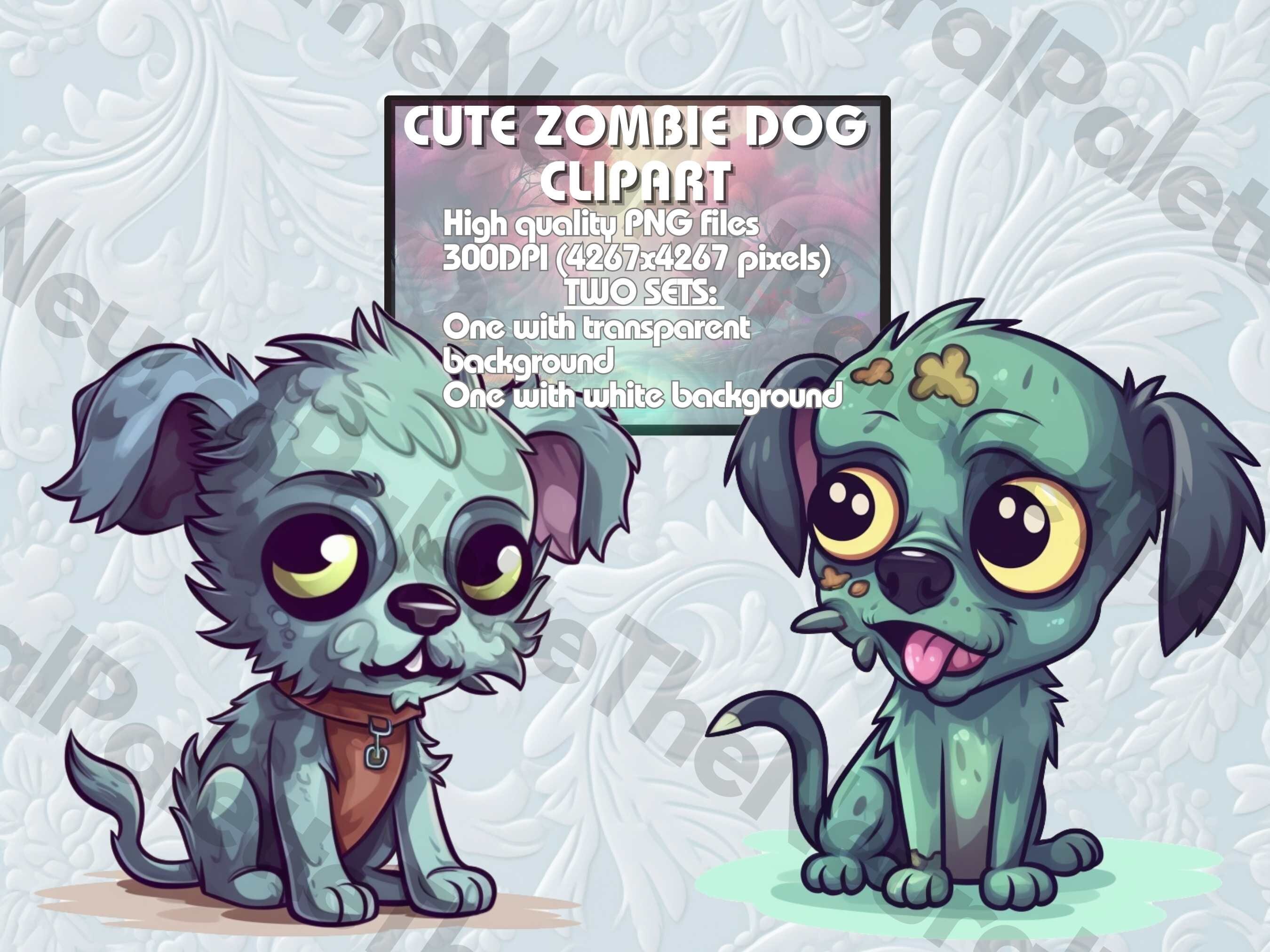 14 Kawaii Zombie Dog Clipart Digital Download Halloween - Etsy