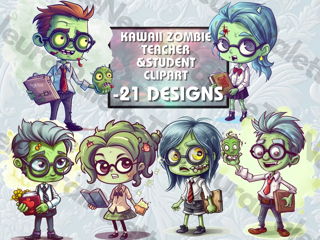 21, Kawaii Zombie Teacher Clipart, Zombie Student Clipart, Commercial ...