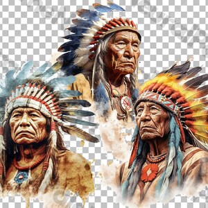 12, Native American Chief Clipart, Transparent Background PNG Bundle ...
