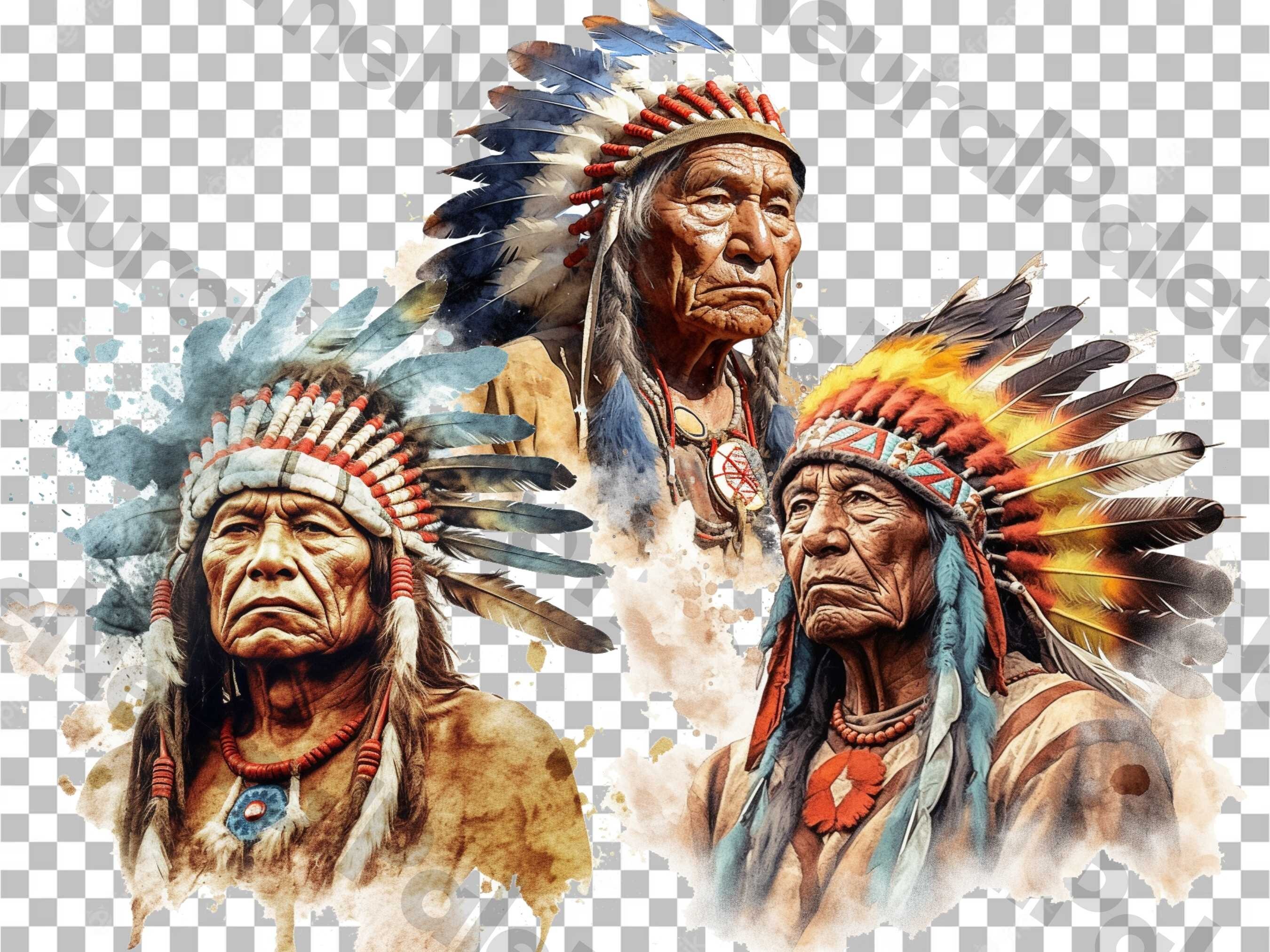 12, Native American Chief Clipart, Transparent Background PNG Bundle ...