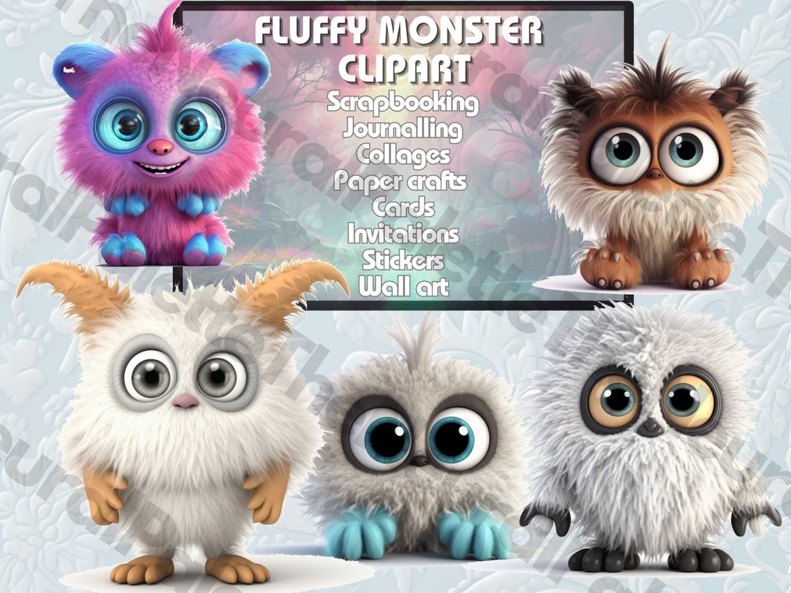 30 Fluffy Monster Clipart Transparent PNG Bundle Cartoon - Etsy