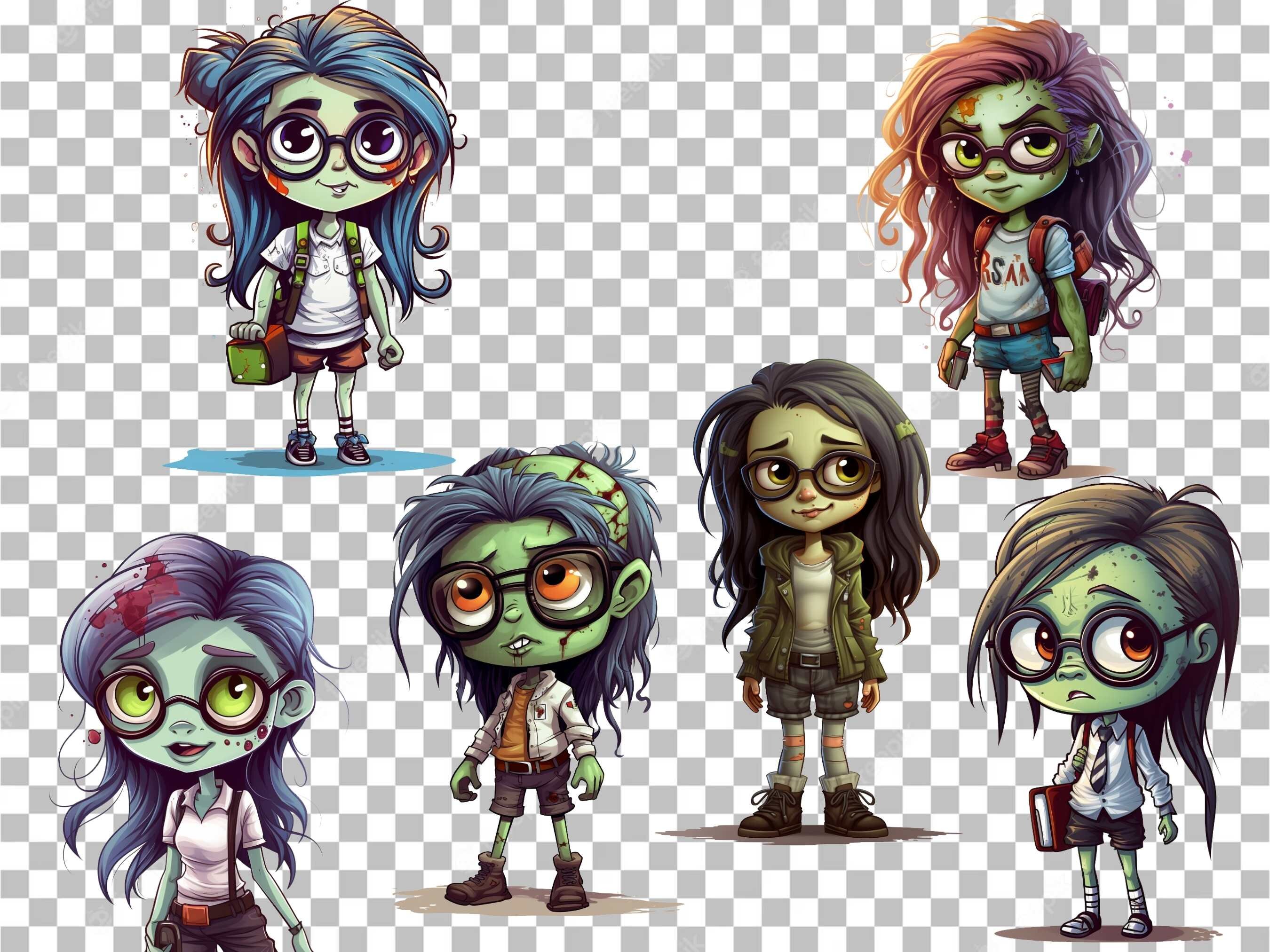 12, Cartoon Geek Zombie Girl Clipart, Instant Download, Transparent ...