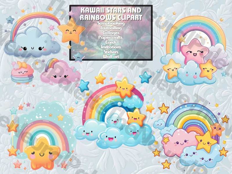 22, Kawaii Stars and Rainbows Clipart, Cute Stars Clipart, Kawaii ...