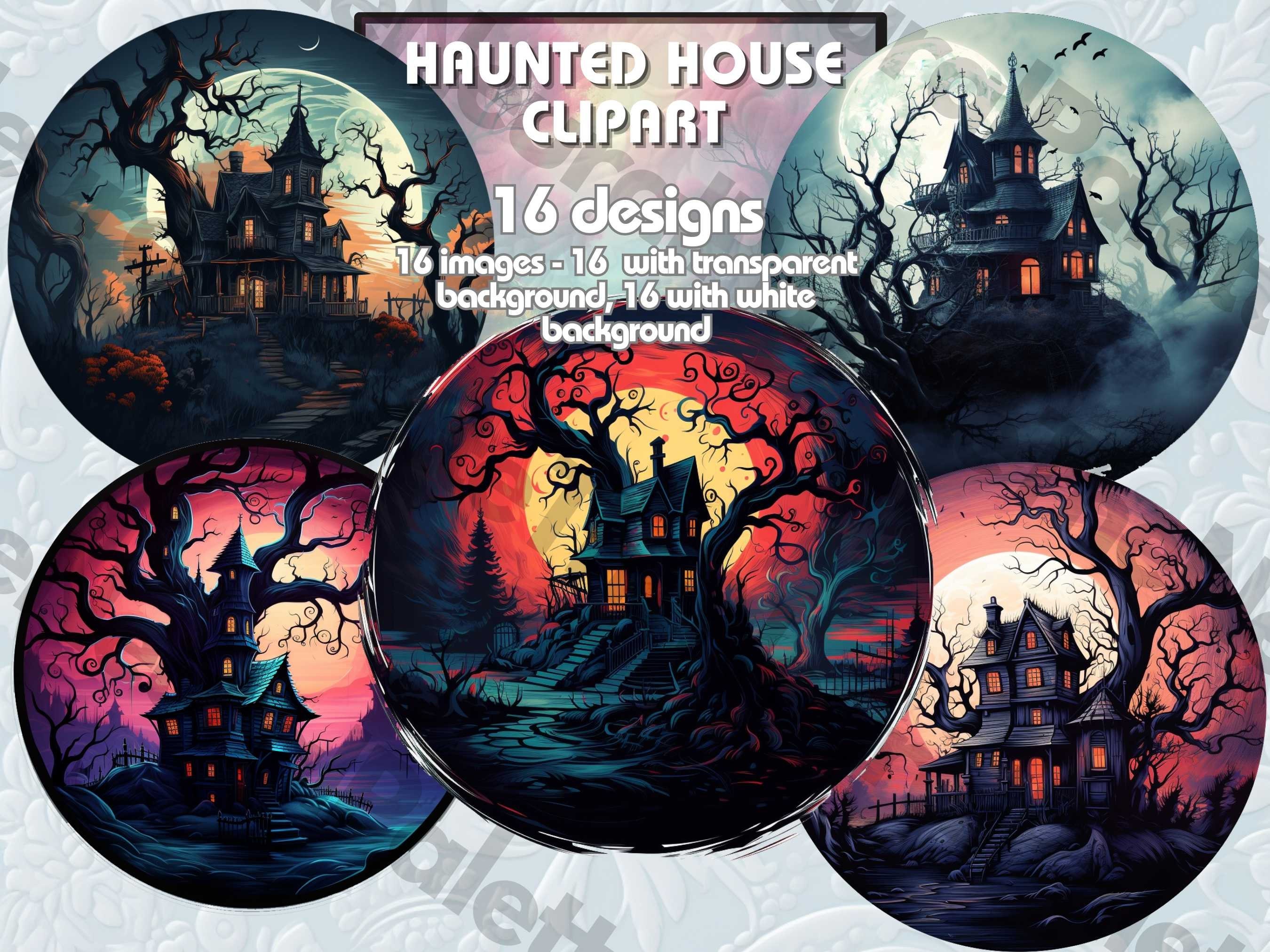 16 Images, Haunted House Clipart, Halloween Clipart Bundle, Transparent ...