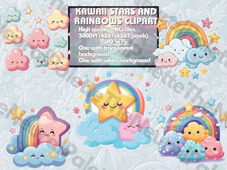 22, Kawaii Stars and Rainbows Clipart, Cute Stars Clipart, Kawaii ...