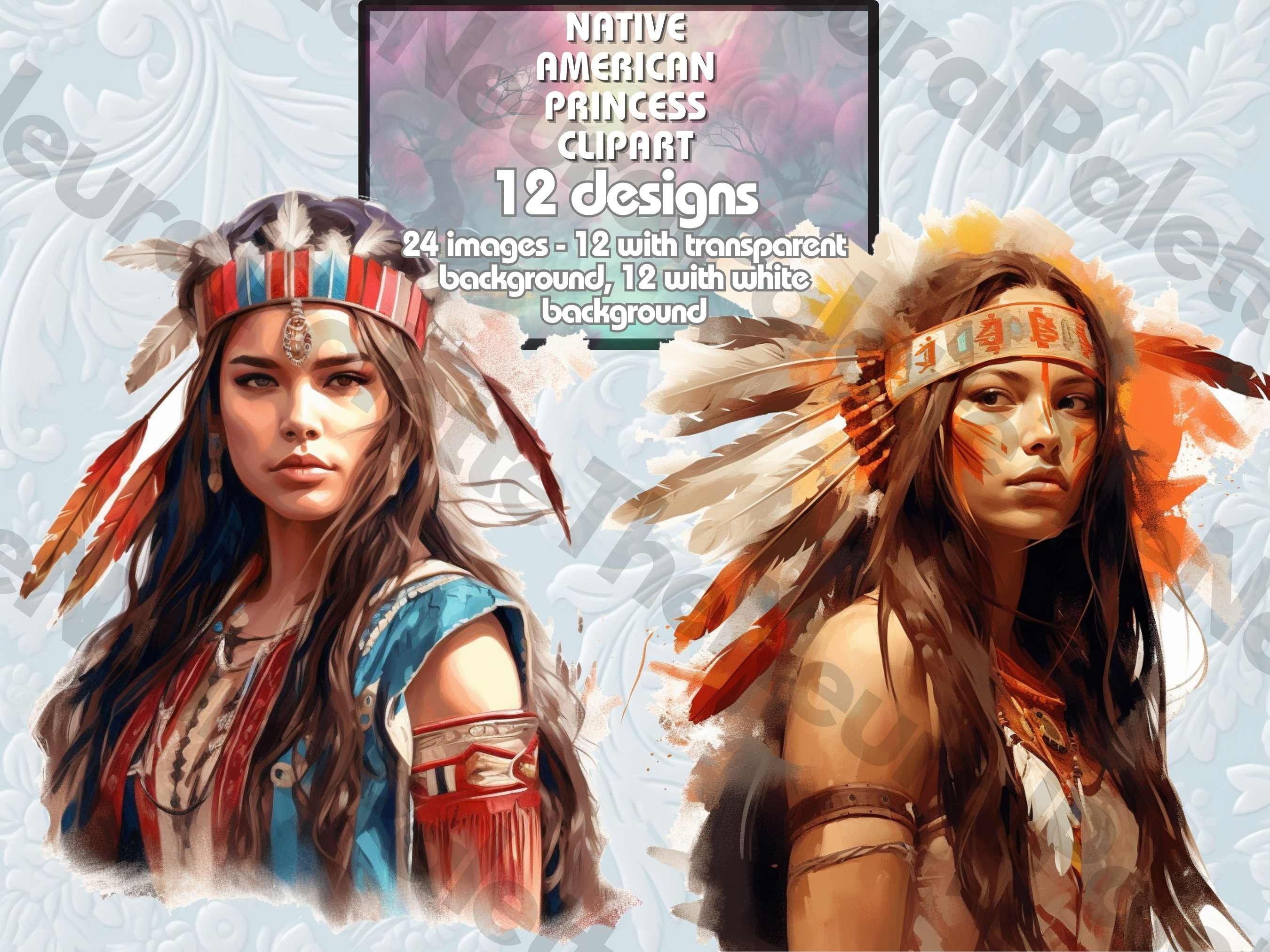 12, Native American Princess Clipart, Instant Download, Transparent ...