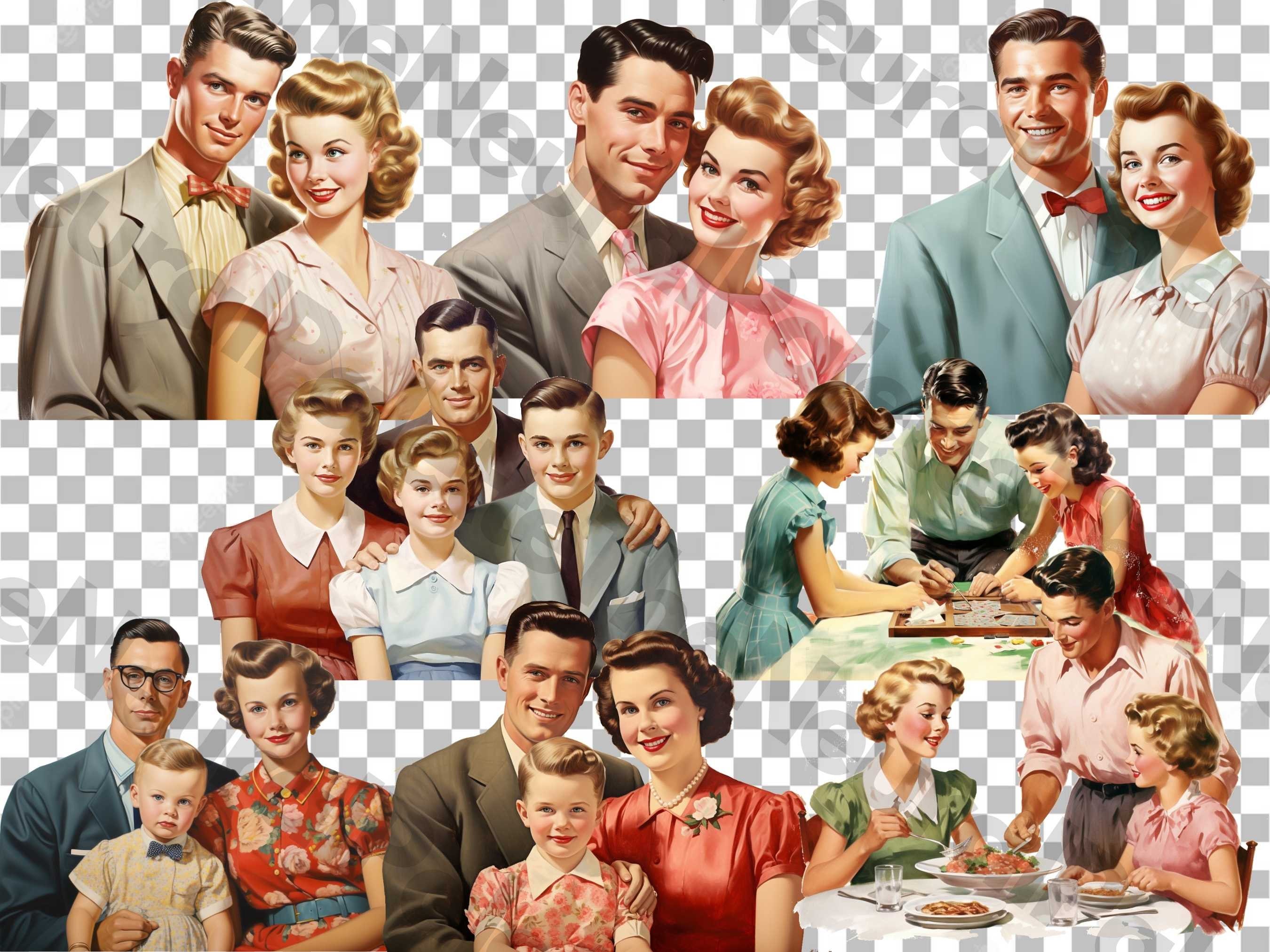 24, 50's Family Clipart Bundle, Retro Clipart, Transparent Background ...