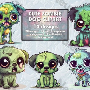 14 Kawaii Zombie Dog Clipart Digital Download Halloween - Etsy