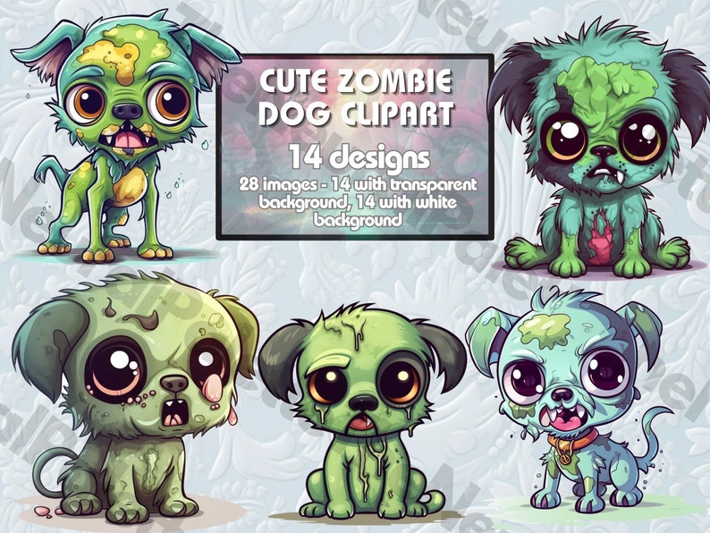 14 Kawaii Zombie Dog Clipart Digital Download Halloween - Etsy