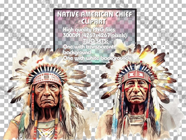 12, Native American Chief Clipart, Transparent Background PNG Bundle ...