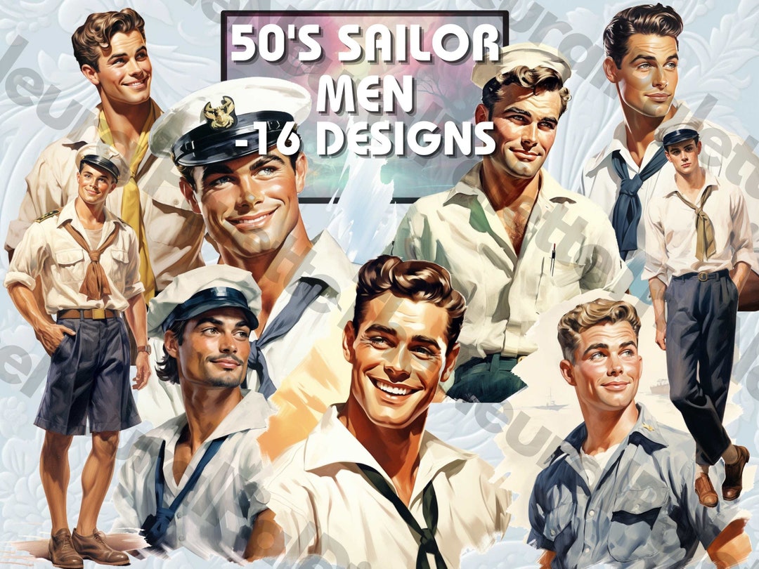 16, 50's Sailor Men Clipart, Retro Clipart, Transparent Background PNG ...