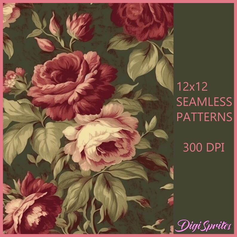 10 Olive Green and Burgundy Shabby Chic Seamless Pages - Etsy
