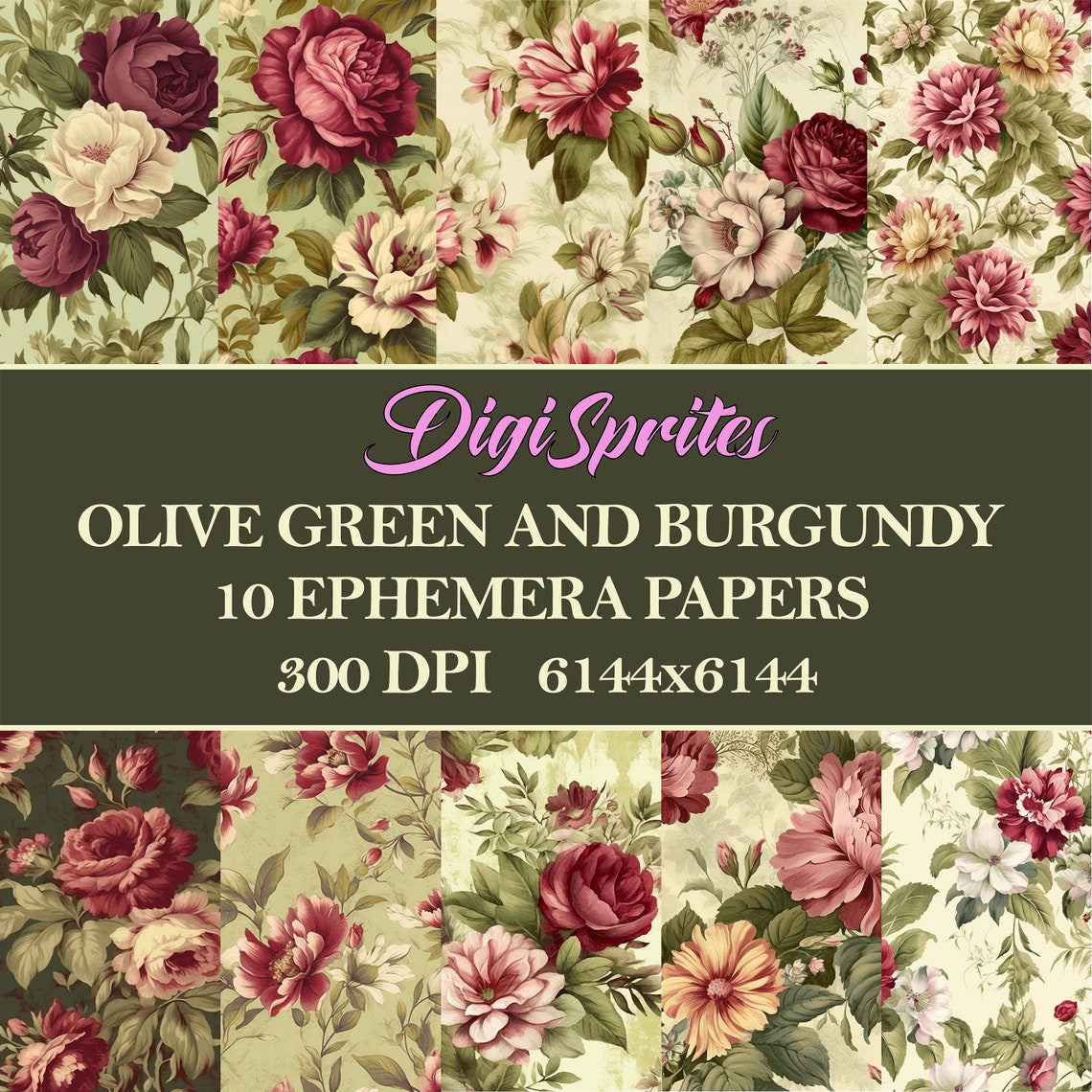 10 Olive Green and Burgundy Shabby Chic Seamless Pages - Etsy