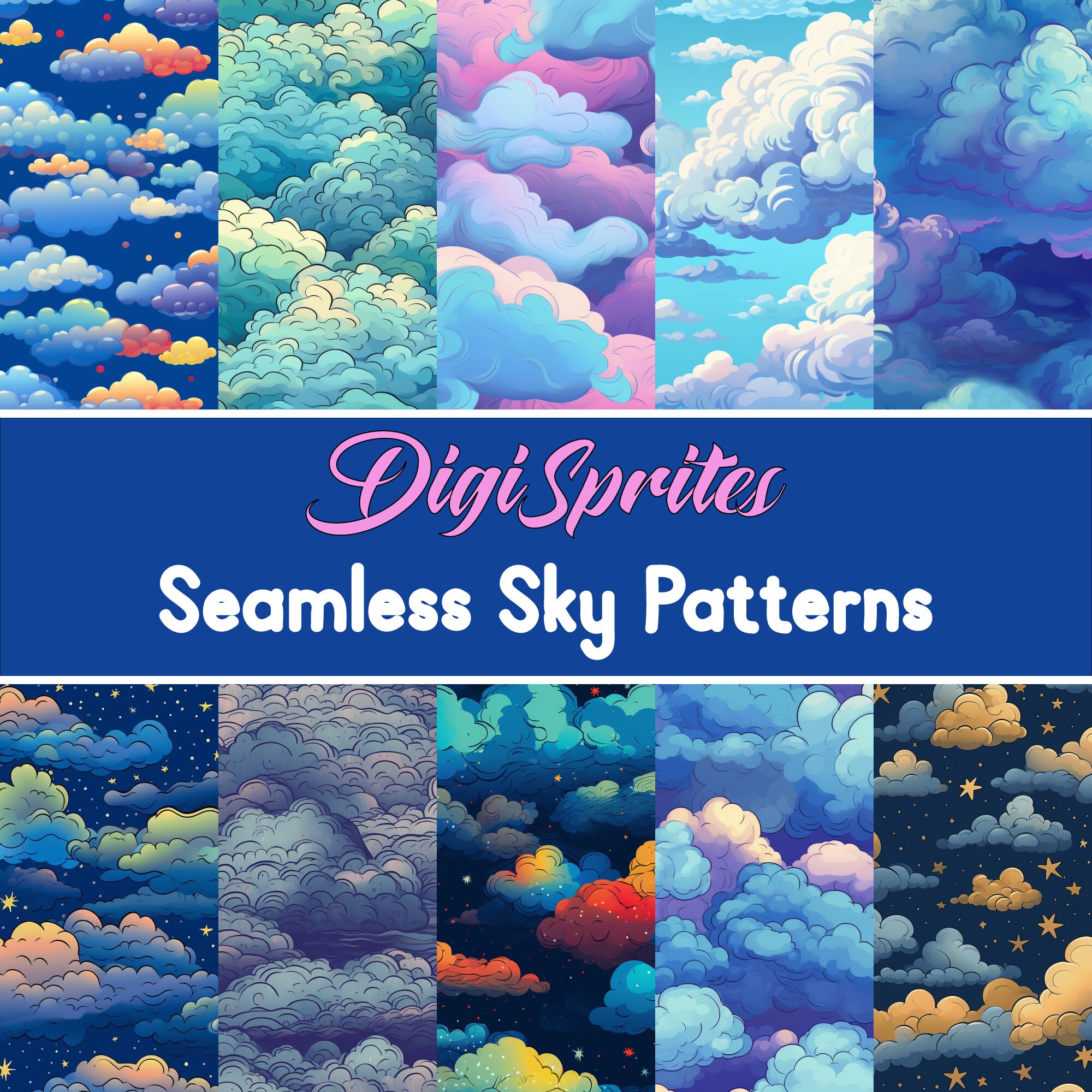 10 Beautiful Cloud Patterns Seamless Patterns Cloud Print - Etsy