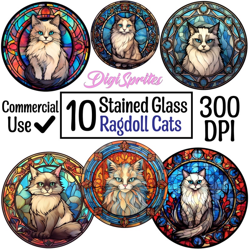 Stained Glass Ragdoll Cats PNG Clipart Cats Watercolor Stained - Etsy