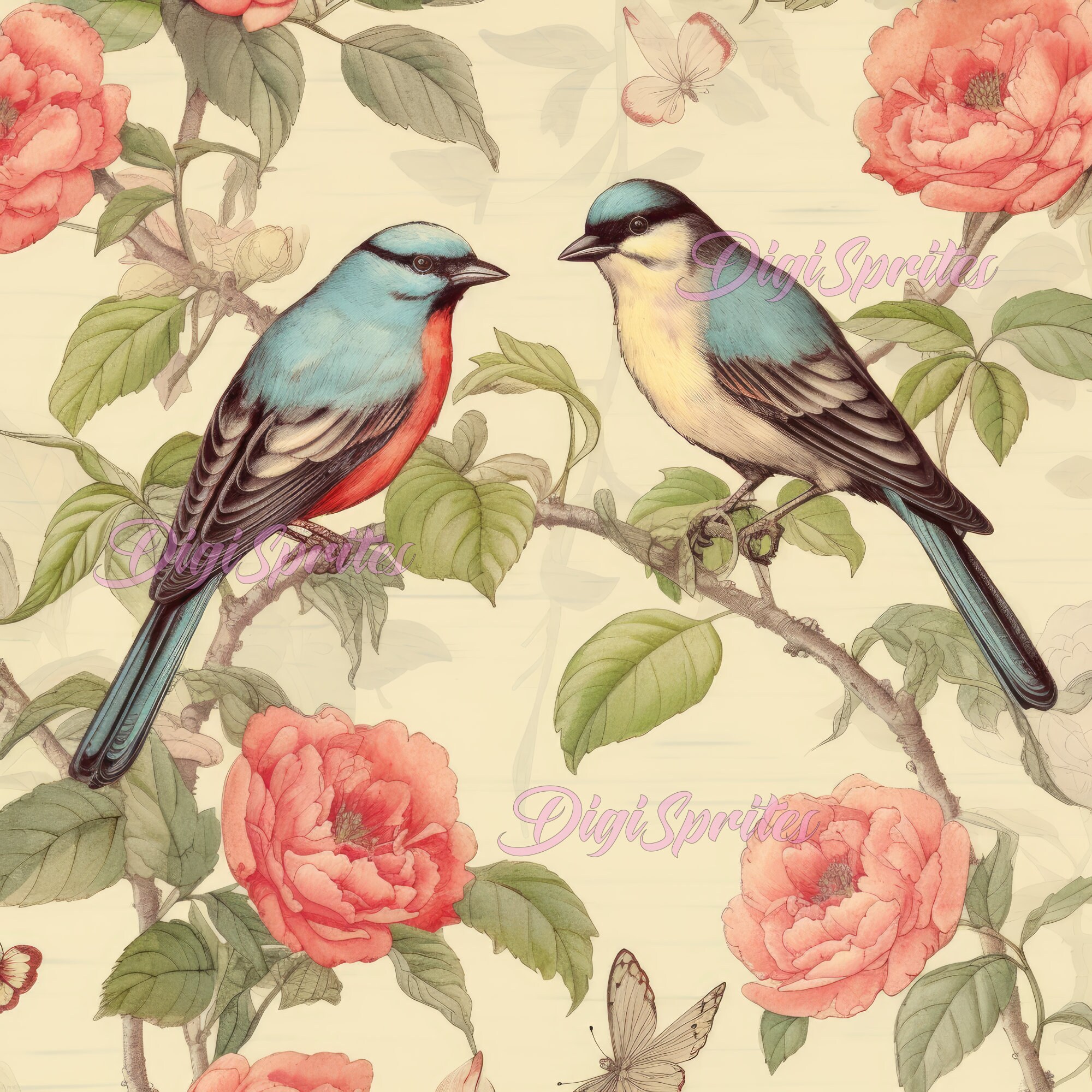 10 Shabby Chic Vintage Bird Papers, Butterfly, Floral, Paper Pack ...