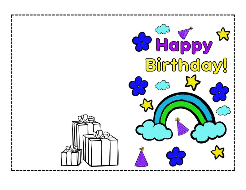 Happy Birthday Rainbow Printable Coloring Card/digital Printable Card ...