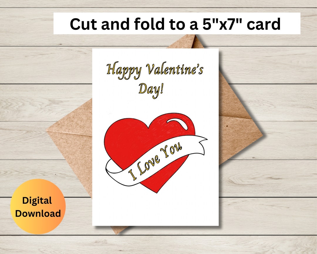 Happy Valentine's Day I Love You Printable Coloring Card/valentine's ...