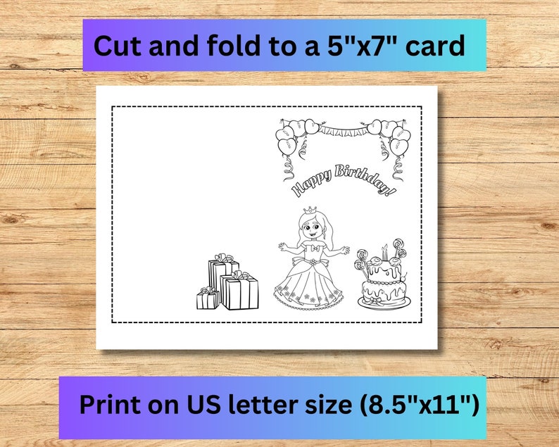 Happy Birthday Princess Printable Coloring Cards/digital Printable ...