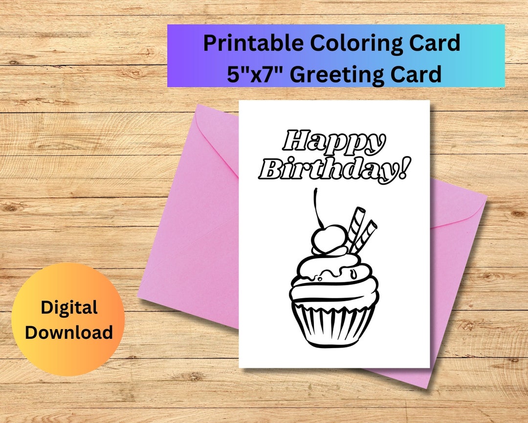 Happy Birthday Cupcake Printable Coloring Card/digital Printable ...