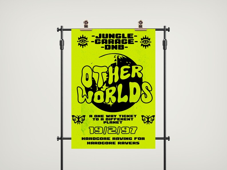 Other Worlds 90's Style Rave Flyer Poster House, Techno, DNB Rave Flyer ...