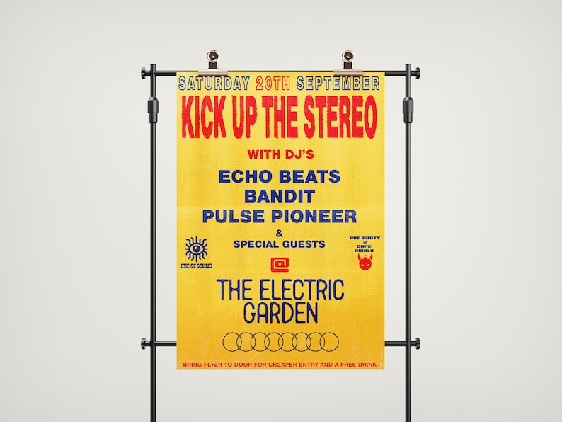Kick up the Stereo 90's Style Rave Flyer Poster House, Techno, DNB Rave ...