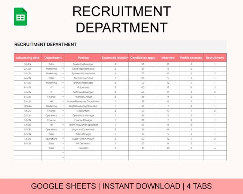 Recruitment Tracker Excel Template Recruitment Management Tool - Etsy