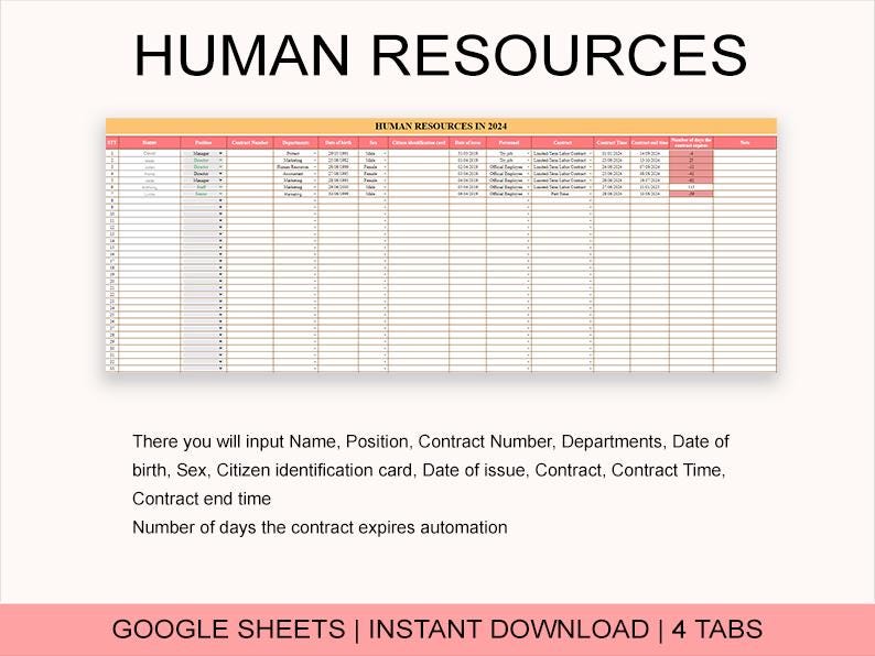 Human Resources Dashboard Google Sheets Employee Checklist HR Dashboard ...