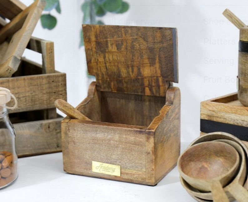 Handmade Wooden Salt Box With Spoon - Etsy