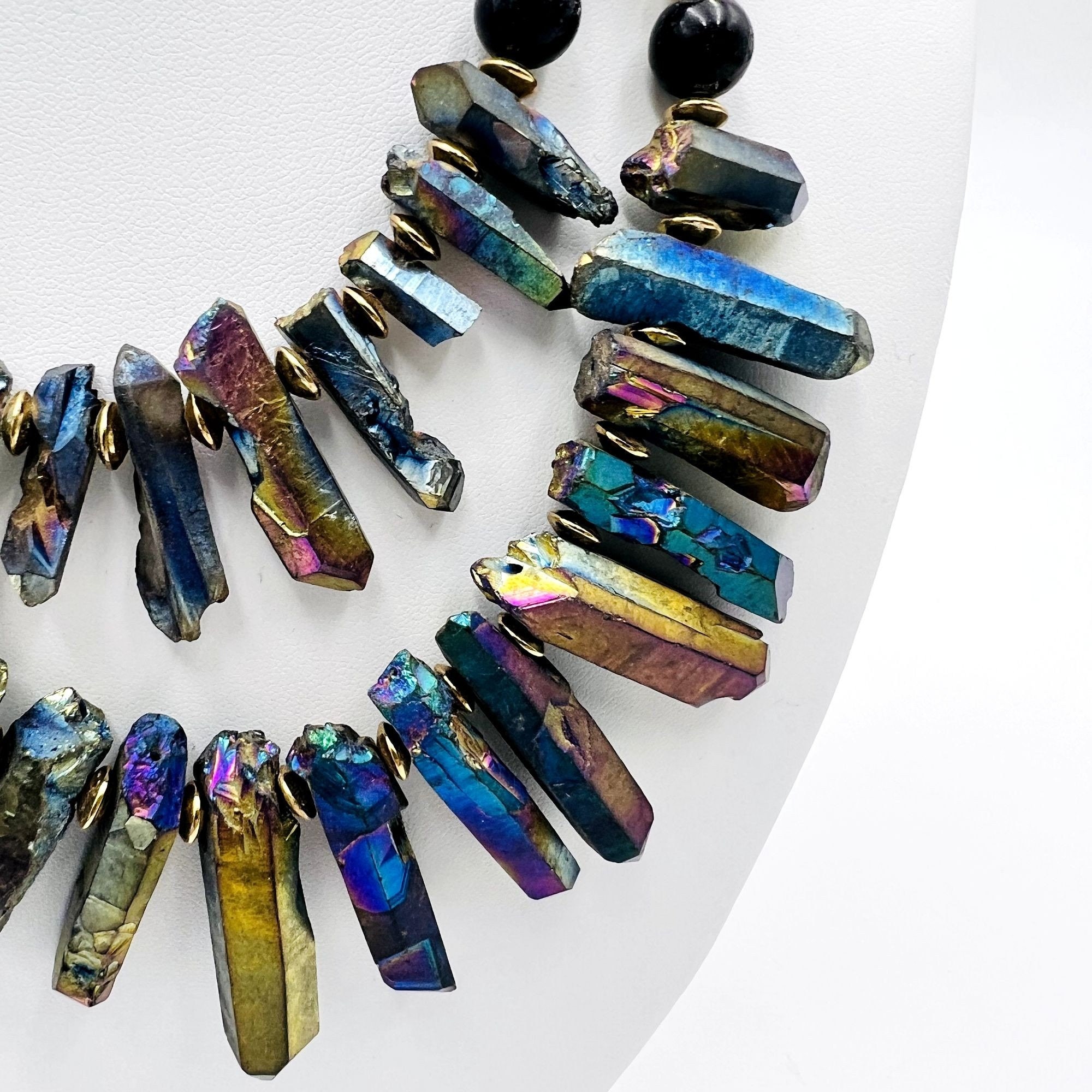 LYNX Signed Black AB Titanium Quartz Crystal Dual Strand Beaded ...