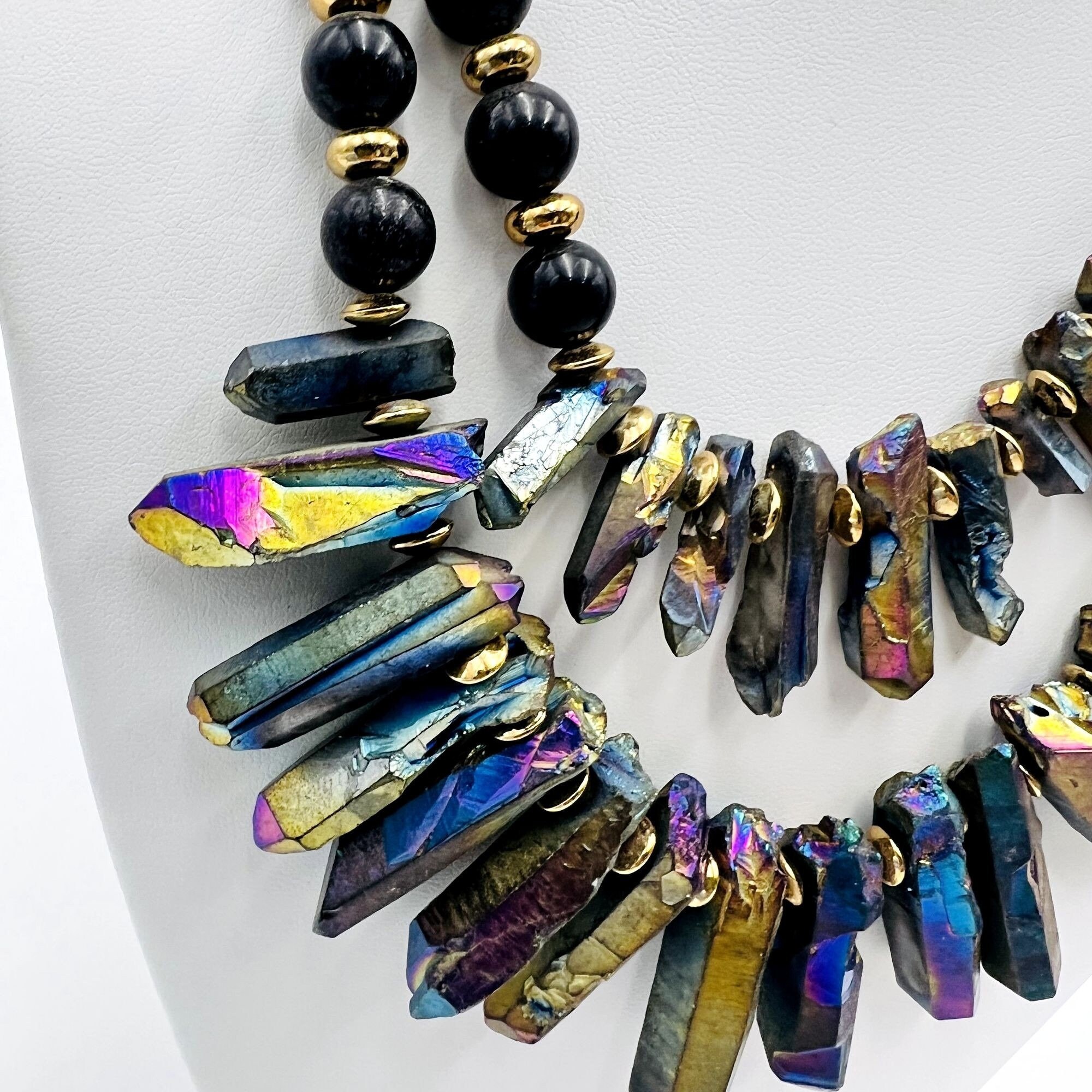 LYNX Signed Black AB Titanium Quartz Crystal Dual Strand Beaded ...