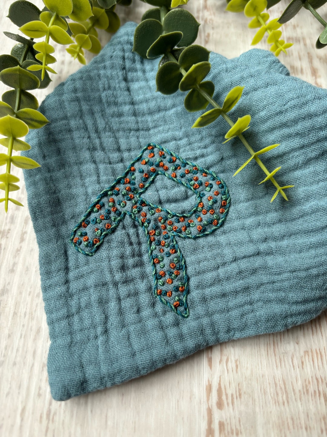 Personlaised Hand Embroidered Monogram Muslin Baby Initial Bandana ...