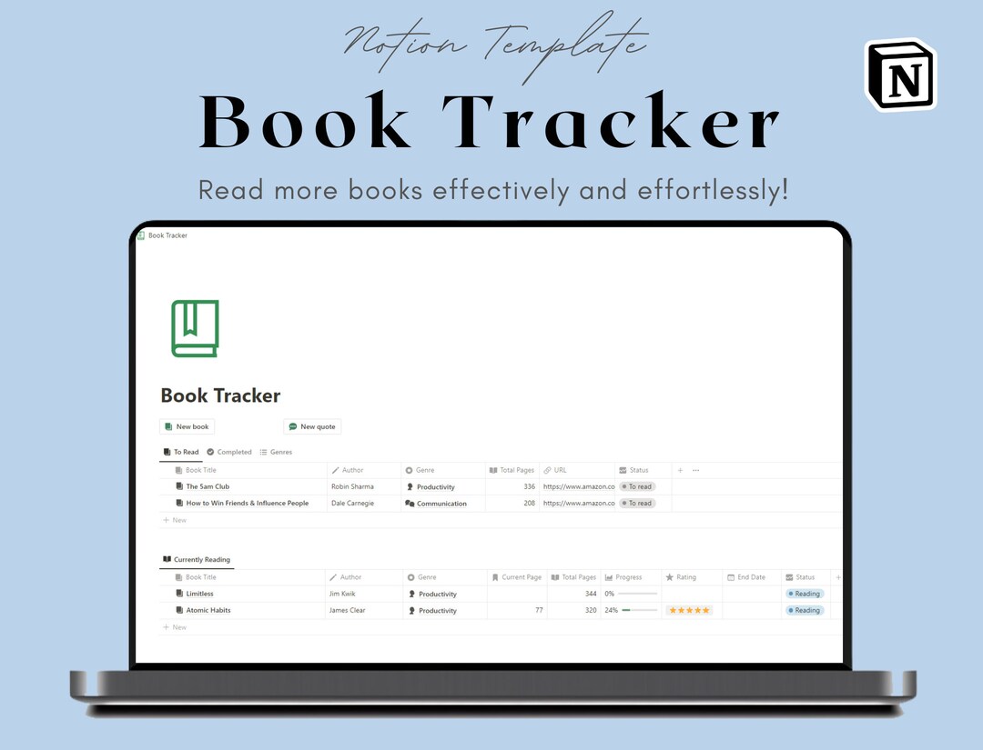 Notion Ultimate Book Tracker Template, Reading Tracker, Notion Book ...