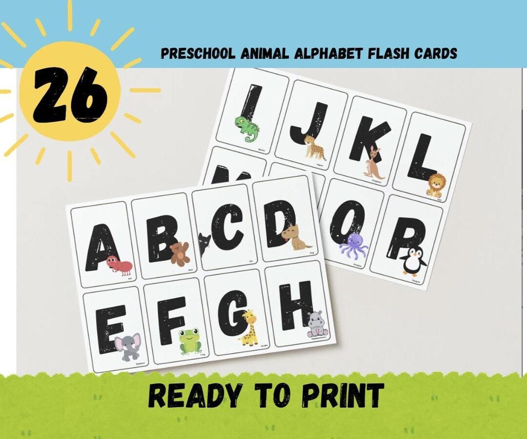 Animal Alphabet Flash Cards, Learning Cards, Home Education, 26 Cards ...
