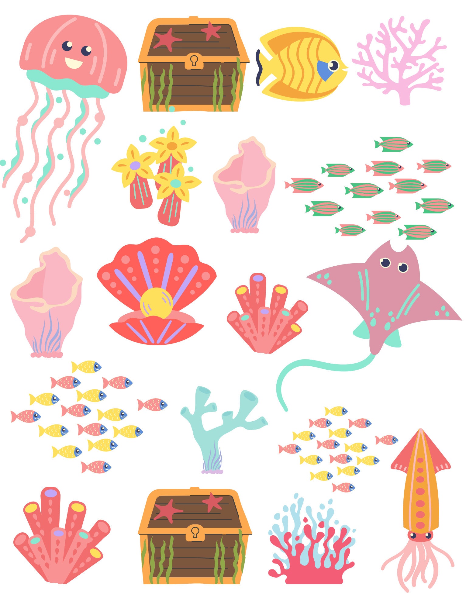 Sea Life Clip Art , Kawaii Sea Life , Cute Sea Life , Ocean Animals - Etsy