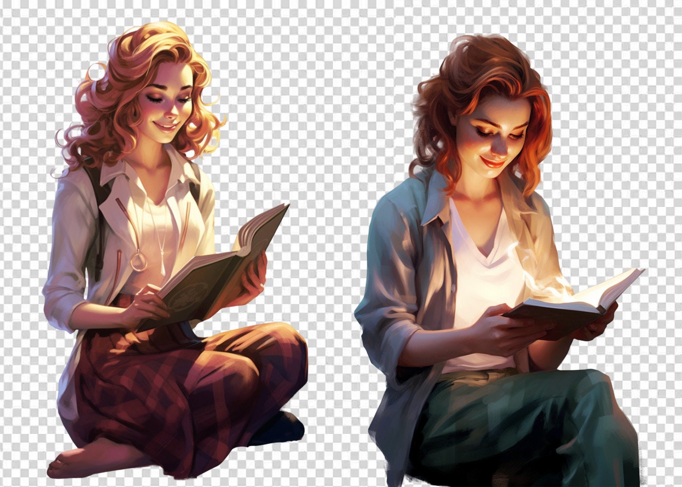 Booklover Clip Art Set, Girl Reading Clipart, Bookish Illustration ...