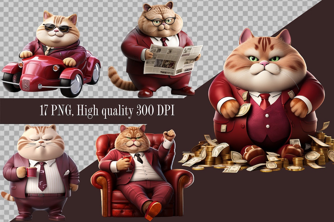 Business Cat Clipart | Cute Cats PNG | Rich Cat | Red Cheerful Cat - Etsy