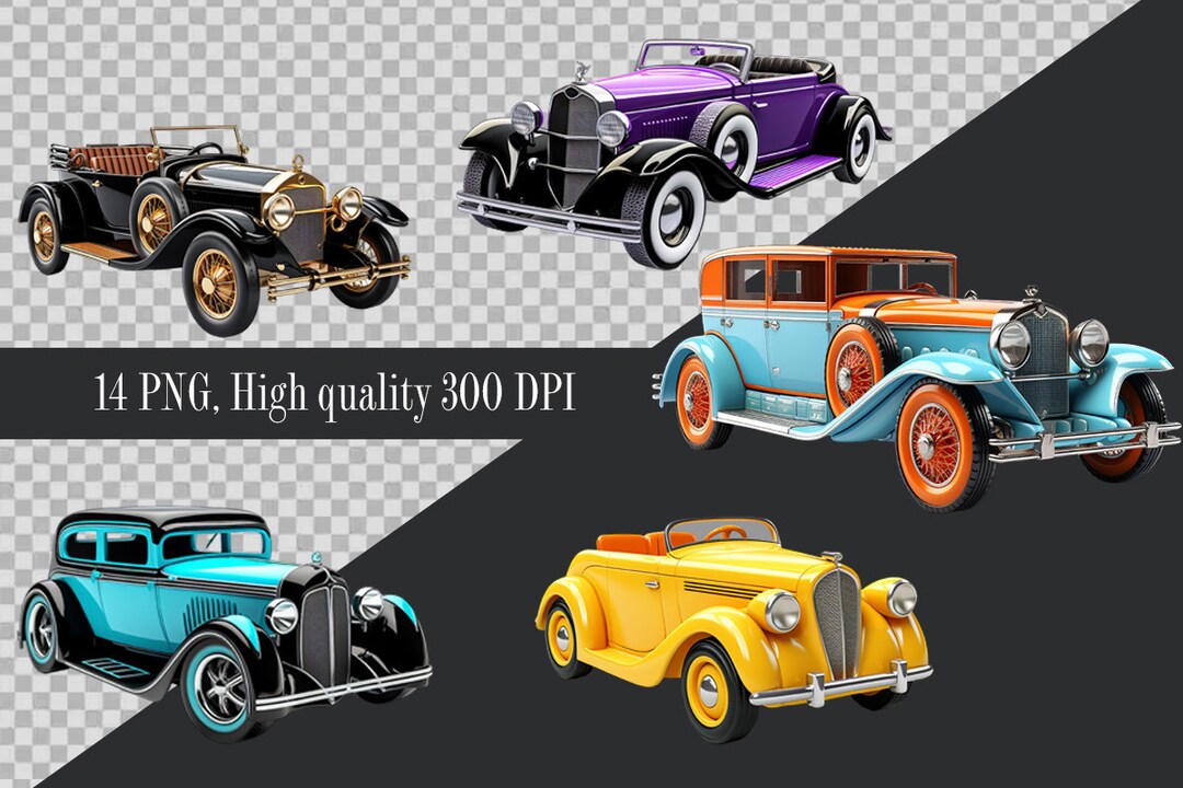 14 Vintage Cars Clipart, Classic Car Clipart, Scrapbooking, Junk ...