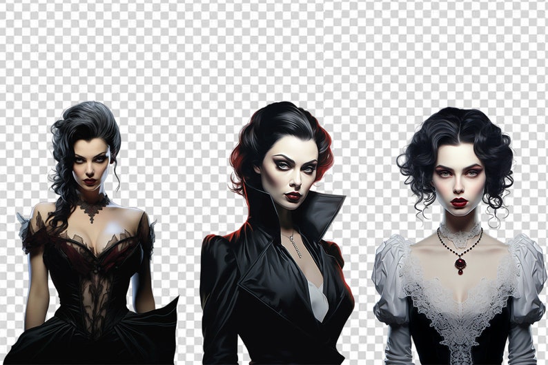 Vampire Princess Clipart, Gothic Fantasy Clipart, Black and Red Gothic ...