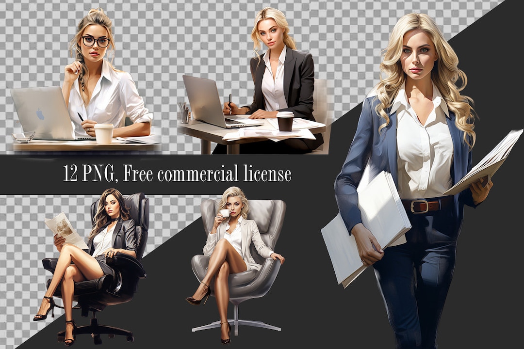 Female Boss Clipart Bundle, 12 Transparent PNG 300 Dpi, Business Women ...