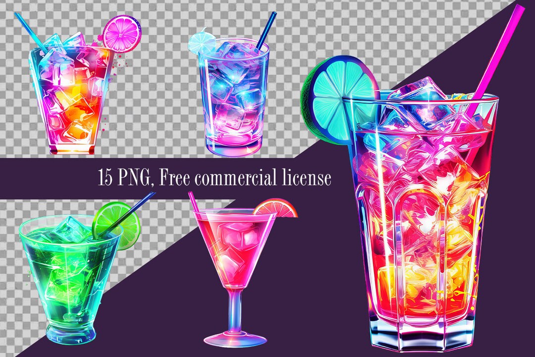 Neon Drinks Clipart - Neon Cocktail Clipart / Neon Party Drinks Clipart ...