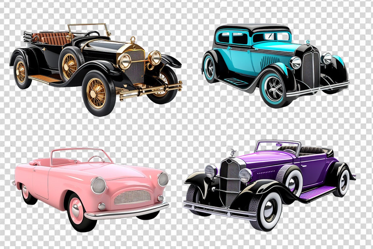 14 Vintage Cars Clipart, Classic Car Clipart, Scrapbooking, Junk ...
